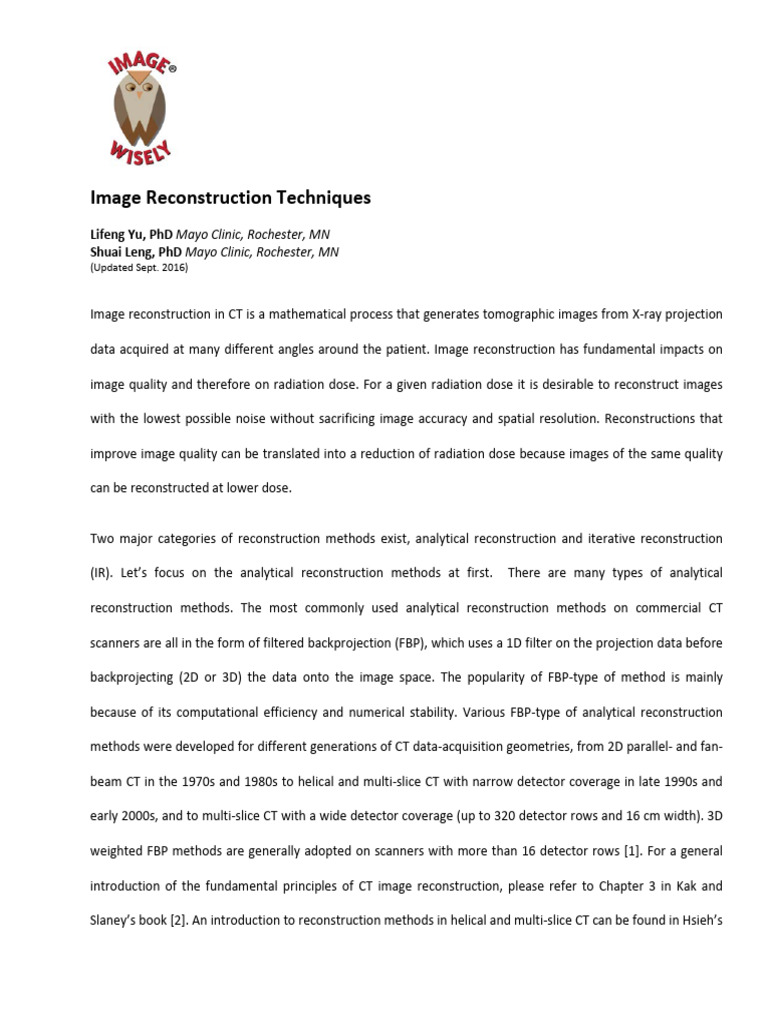 IW Yu Leng Image Reconstruction Techniques | PDF | Ct Scan | Infrared