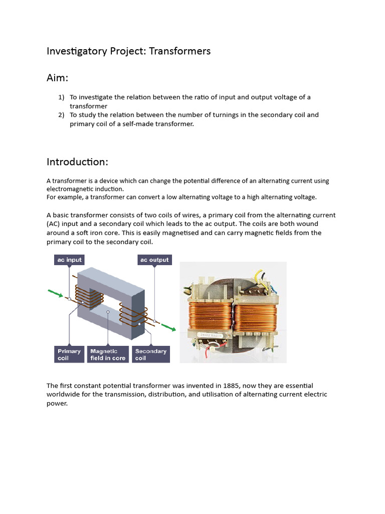Physics Investigatory Project | Download Free PDF | Transformer | Alternating Current