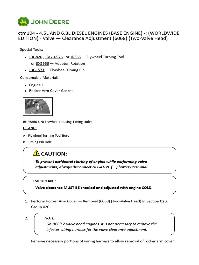 Valve - Clearance Adjustment (6068) (Two-Valve Head) - ctm104 - Service ...