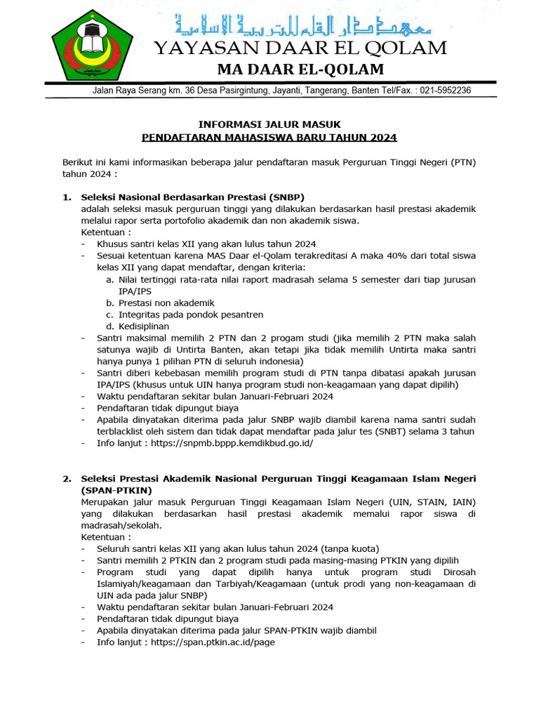 Info Daftar PTN 2024 | PDF