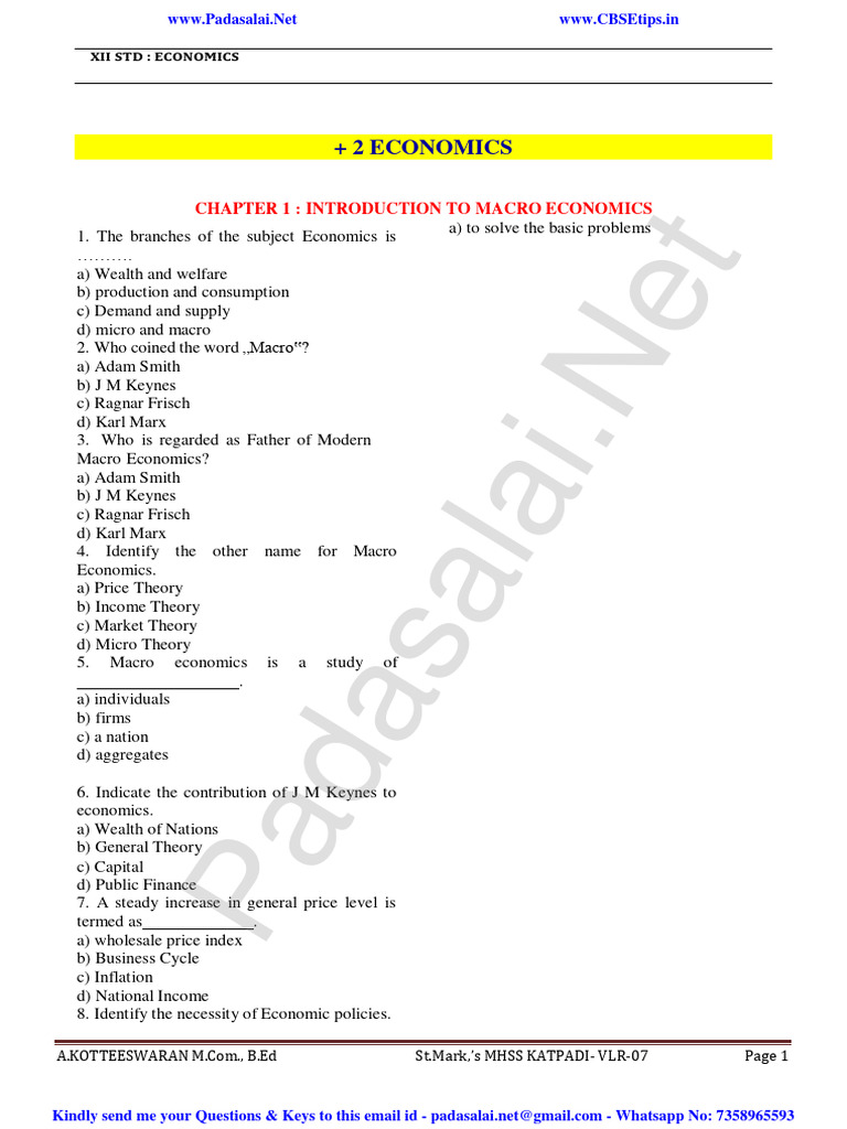 XII Std Economics Study Guide | PDF | Economics | Macroeconomics