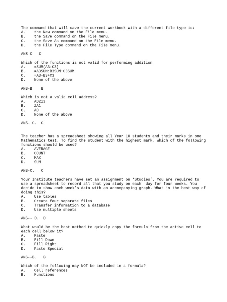 Quiz | PDF | Spreadsheet | Computer Programming
