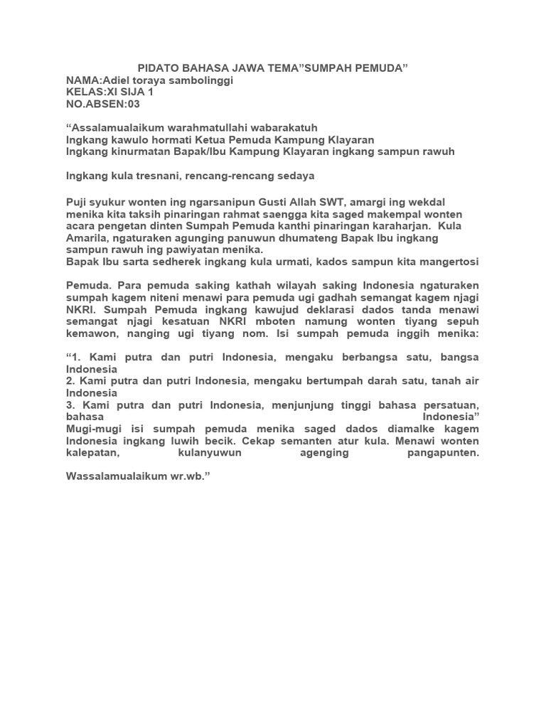 Pidato Bahasa Jawa Tema Sumpah Pemuda | PDF