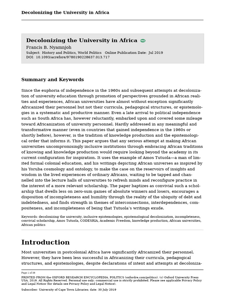Njamjoh - Decolonising The University | PDF | Social Science