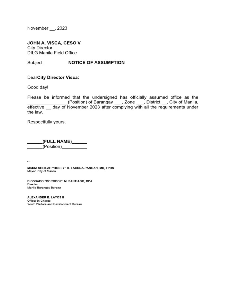 Notice of Assumption Sample Template | PDF