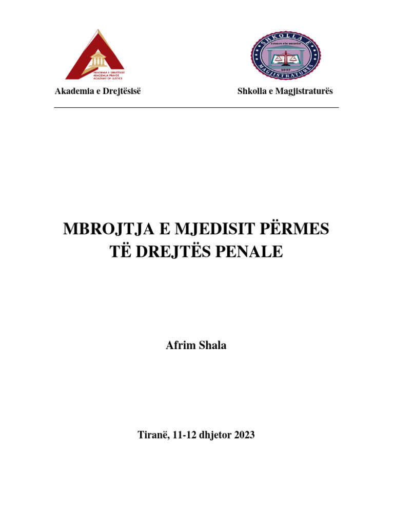 Mbrojtja e Mjedisit Përmes Të Drejtës Penale - Afrim Shala | PDF