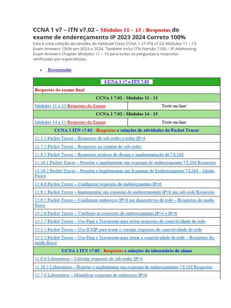 Módulo 11 Á 13 | PDF | Endereço de IP | Rede de computadores