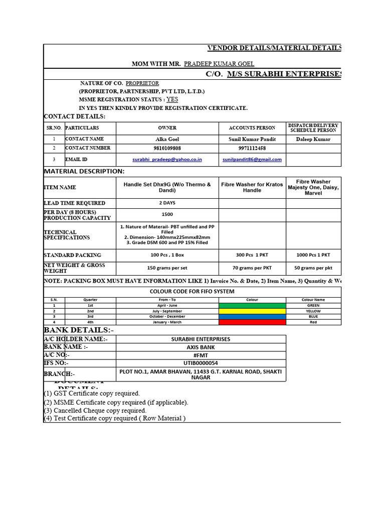 Vendor and Material Details 2 | PDF
