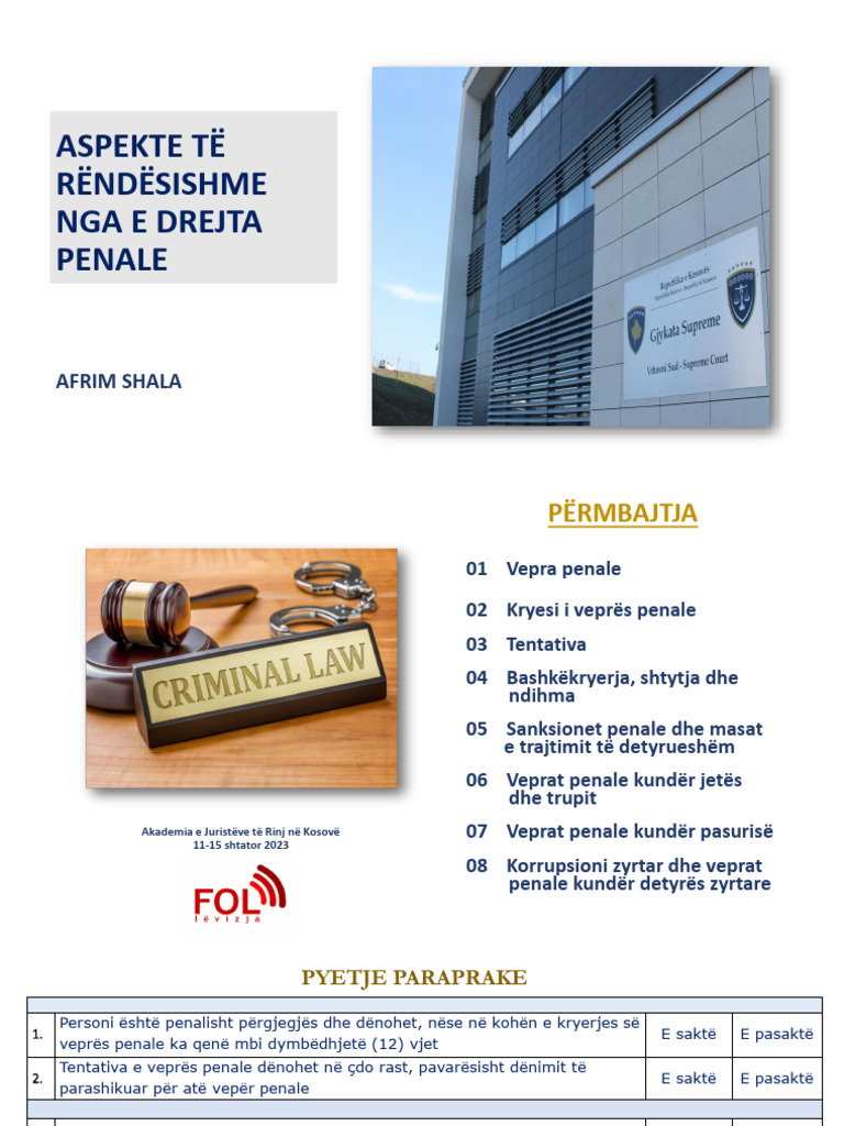 ASPEKTE TË RËNDËSISHME NGA E DREJTA PENALE - Afrim Shala | PDF