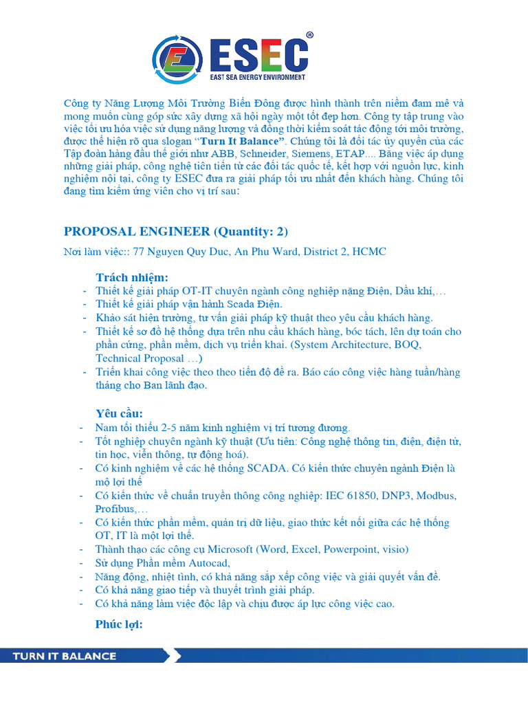 JD Proposal Engineer ESTC | PDF