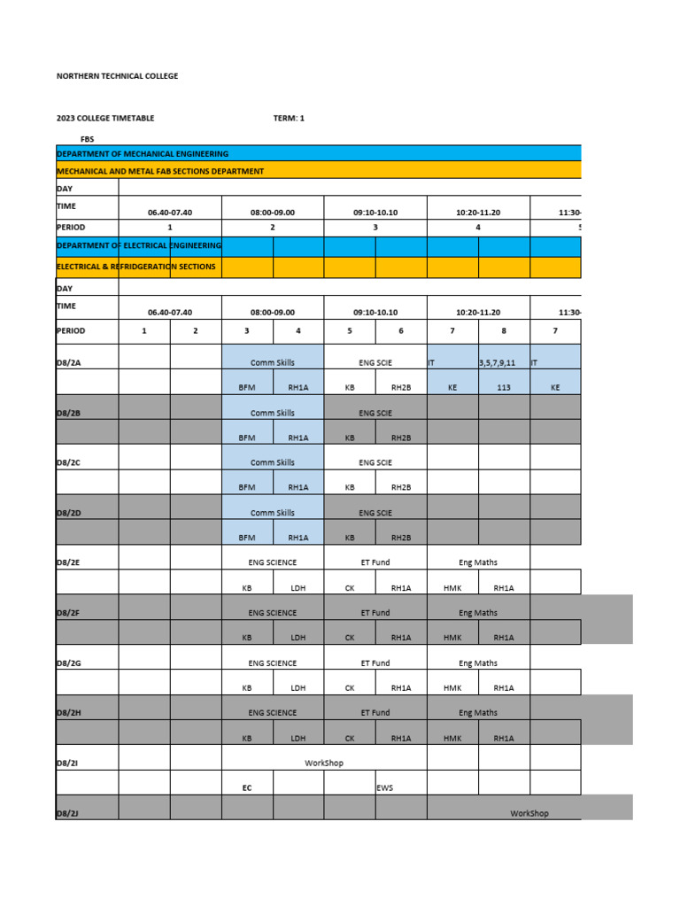 2023 Term II Timetable For Electrical Dept | PDF