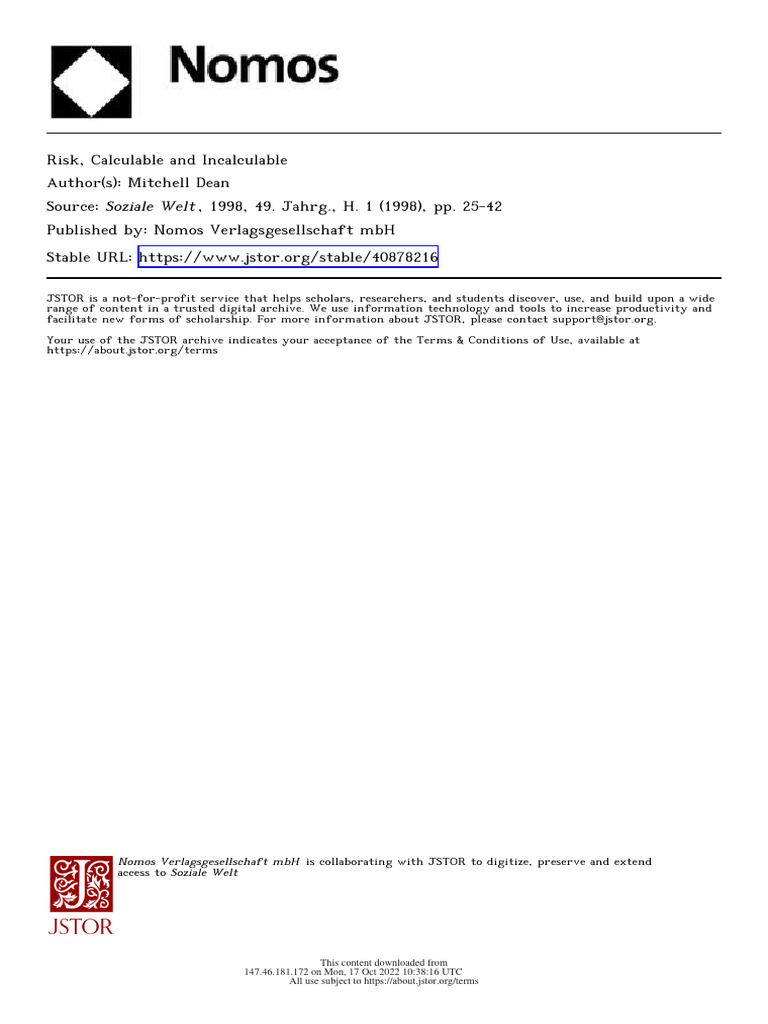 Understanding Risk: Calculable vs. Incalculable | PDF | Risk | Insurance