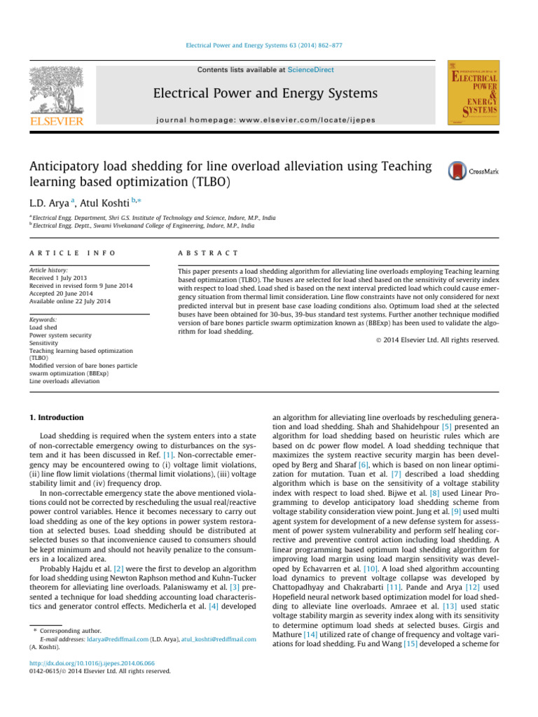 Anticipatory Load Shedding For Line Overload Alleviation Using Teaching ... Anticipatory Load Shedding For Line Overload Alleviation Using Teaching ...