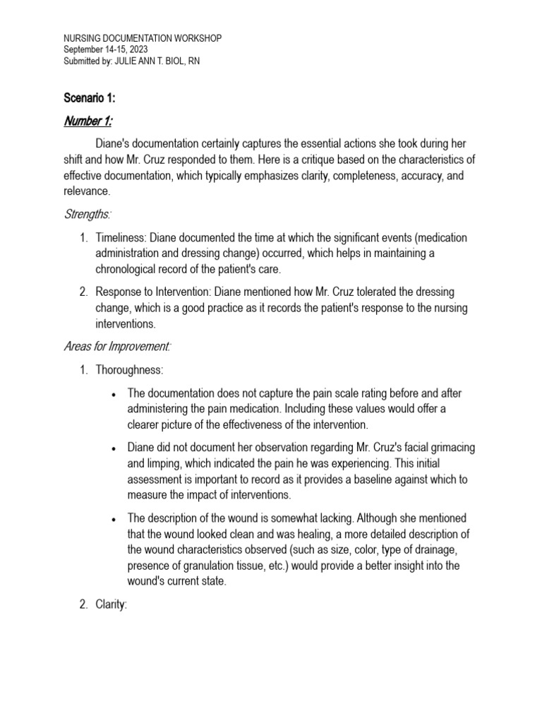 Nursing Documentation Workshop | PDF | Wound | Pain