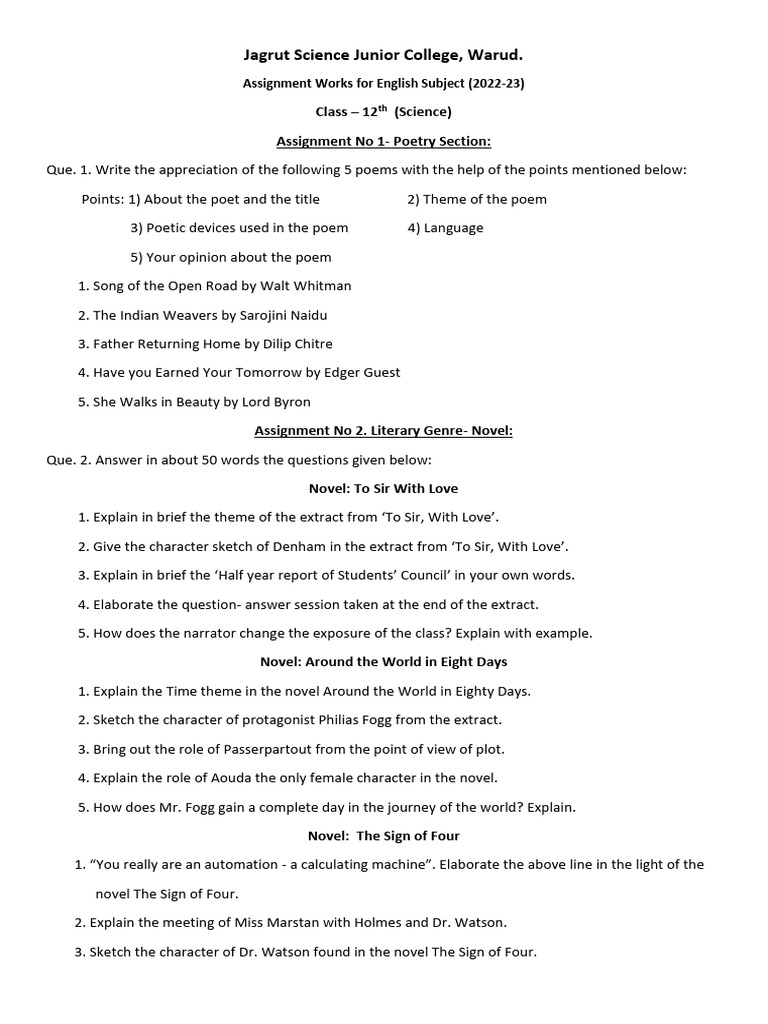 12th Grade English Assignments | PDF | General Fiction