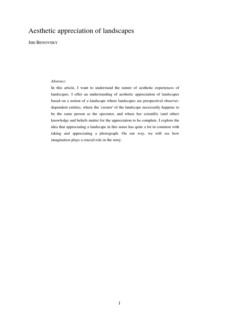Aesthetic Appreciation of Landscapes Jiri Benovsky | PDF | Aesthetics ...