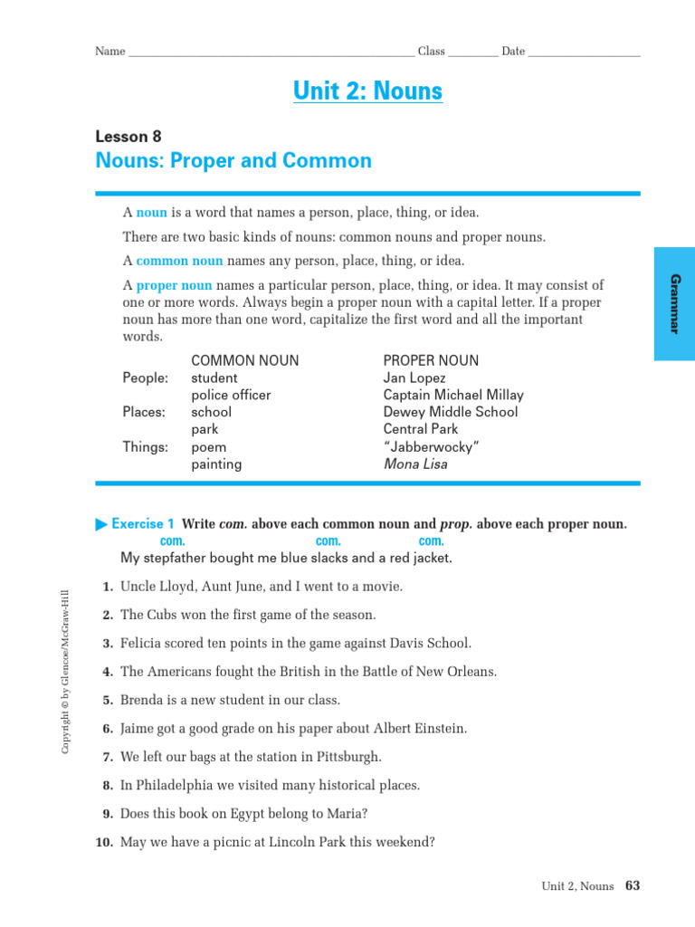 Grade 7 English Grammar - Unit 2-Nouns | PDF