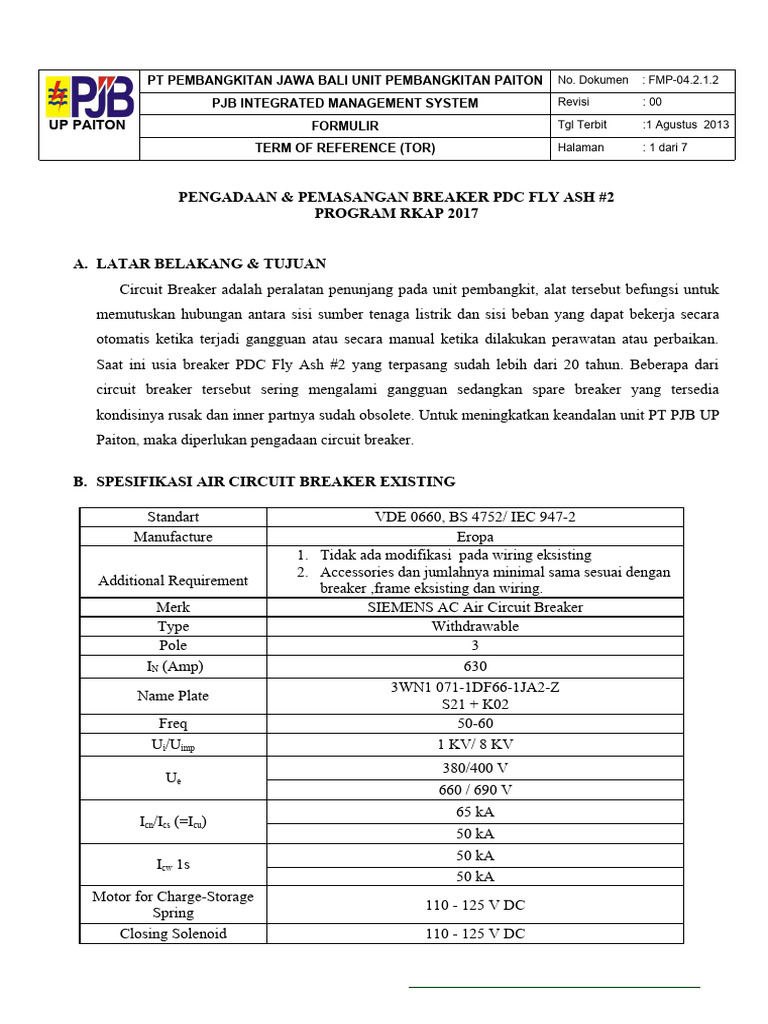 Tor Pengadaan & Pemasangan Breaker PDC Fly Ash #2 | PDF