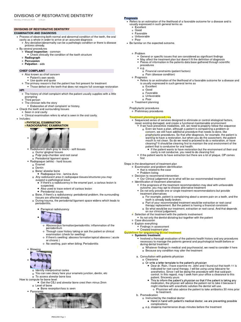 Divisions of Restorative Dentistry | PDF