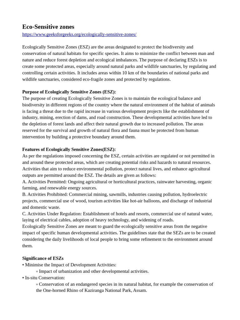 Eco Sensitive Zones | PDF | Protected Area | Ecology