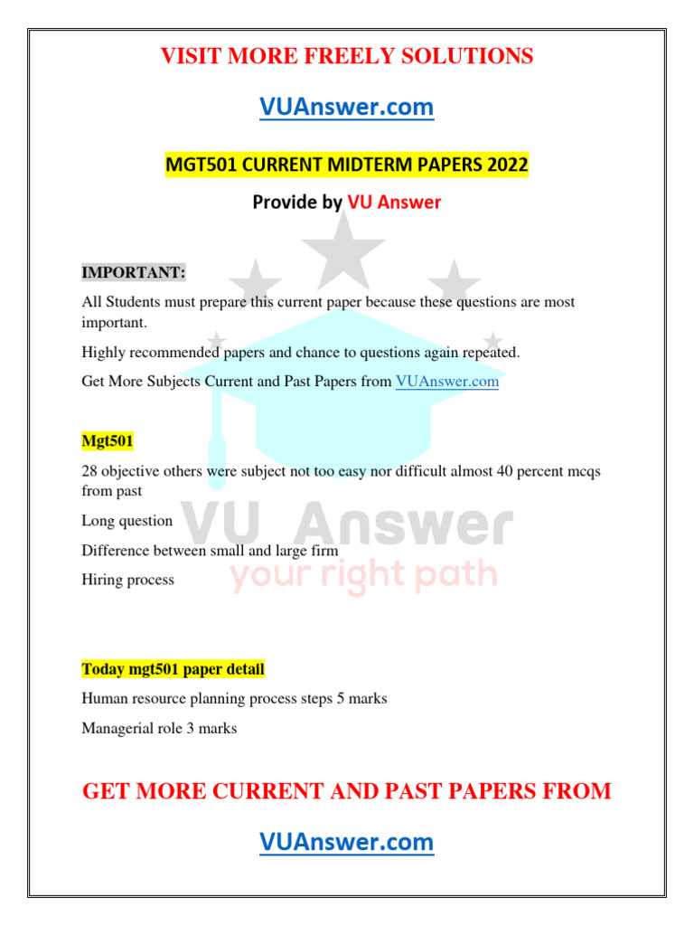 8.MGT501 Current Midterm 2022 Papers | PDF | Cognition | Organizational Behavior