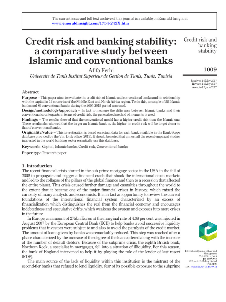Credit Risk and Banking Stability a Comparative Study Between Islamic ...