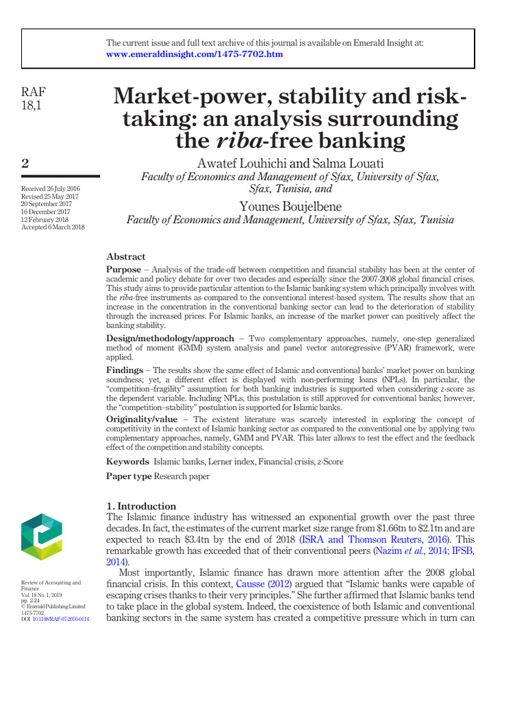 Market-Power, Stability and Risk Taking An Analysis Surrounding The Riba-Free Banking | PDF ...