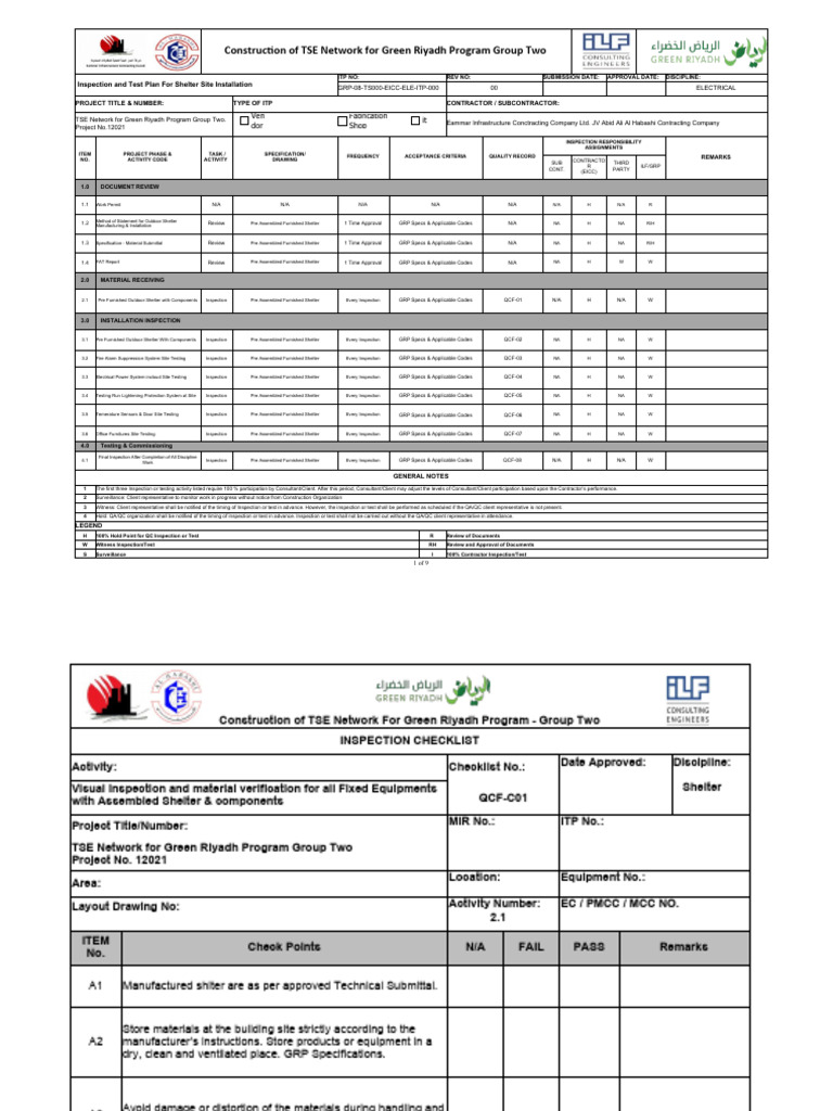 Inspection and Test Plan For Shelter Site Installation Rev.00 | PDF