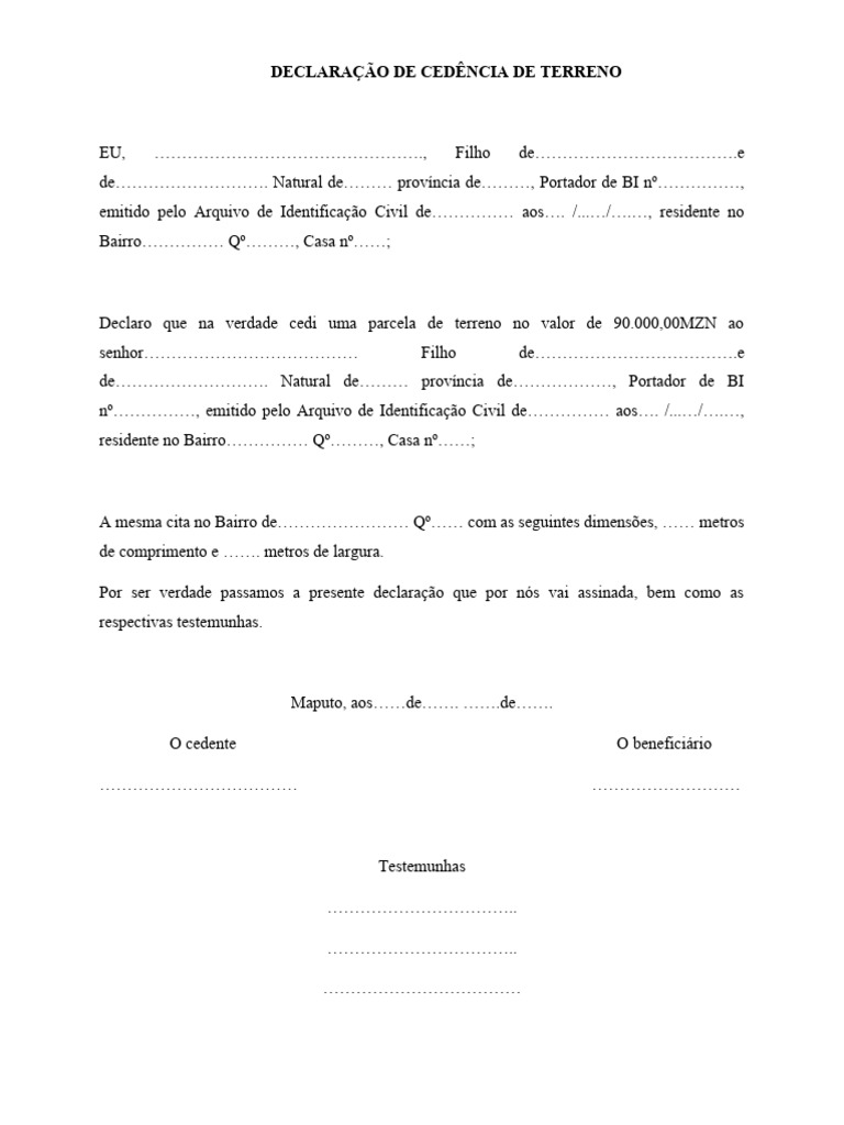 Declaração de Cedência de Terreno | PDF | Casa e Jardim