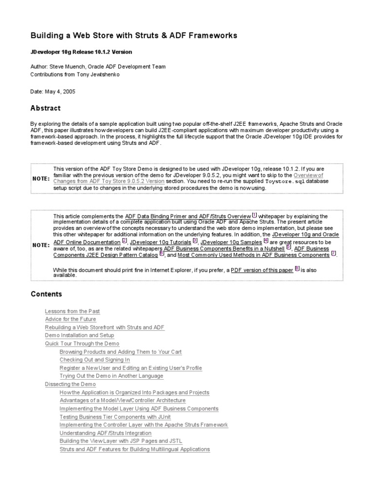 Building A Web Store With Struts And Adf Frameworks Pdf Enterprise Java Beans Java Platform