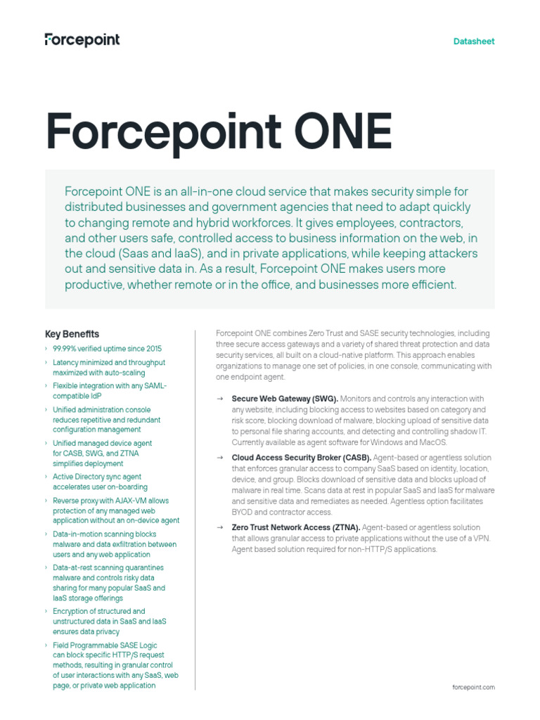 Forcepoint ONE Datasheet | PDF | Cloud Computing | Malware