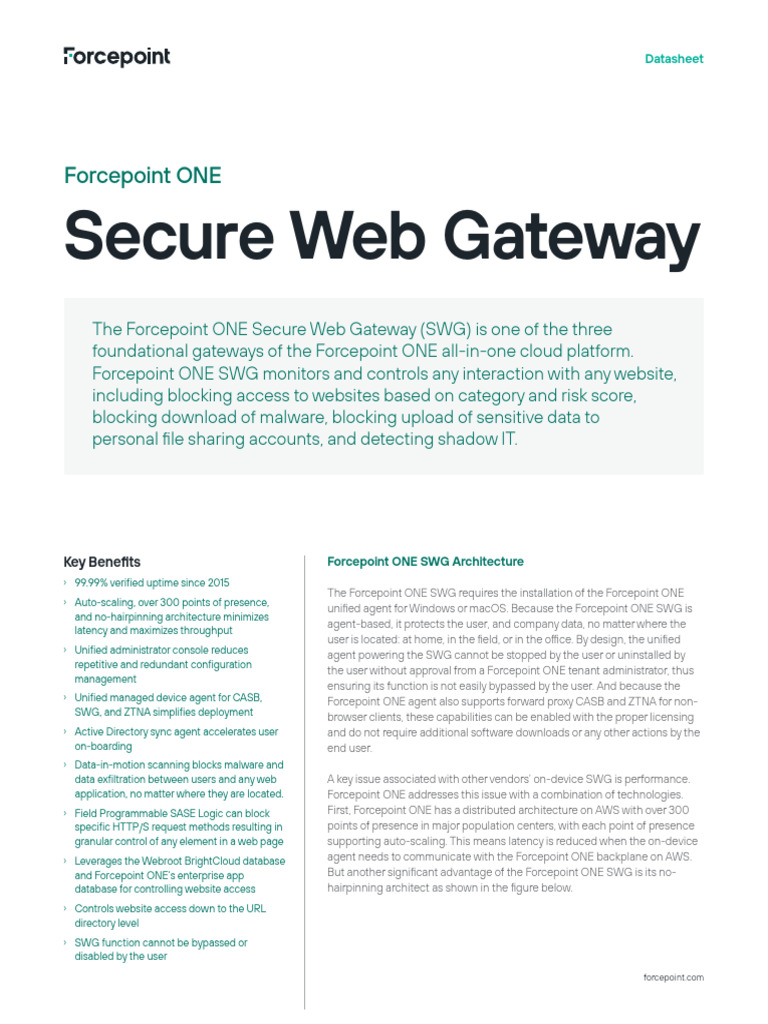Forcepoint ONE SWG Datasheet | PDF | World Wide Web | Internet & Web