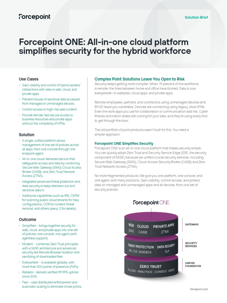 Forcepoint ONE Solution Brief | PDF | Cloud Computing | Computer Security
