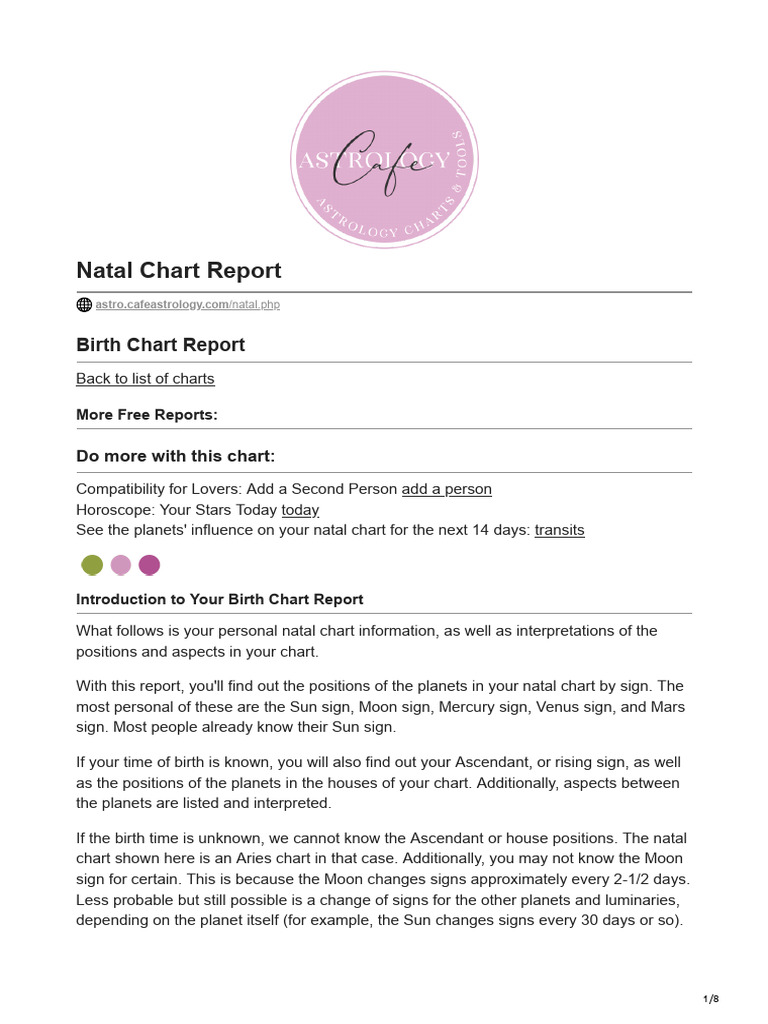 Natal Chart Report | Download Free PDF | Astrological Sign | Planets In ...