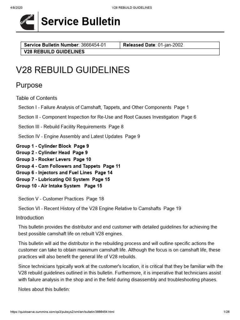 V28 Rebuild Guidelines | PDF | Fuel Injection | Engines