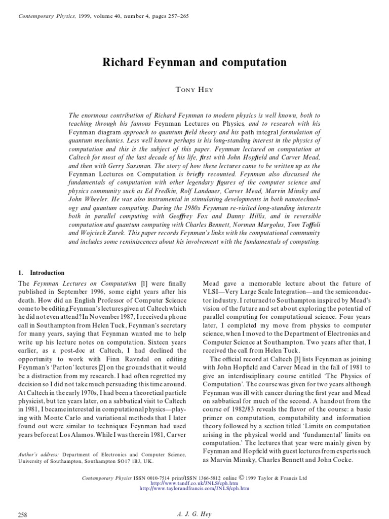 Richard Feynman and Computation Tony Hey | PDF | Richard Feynman ...