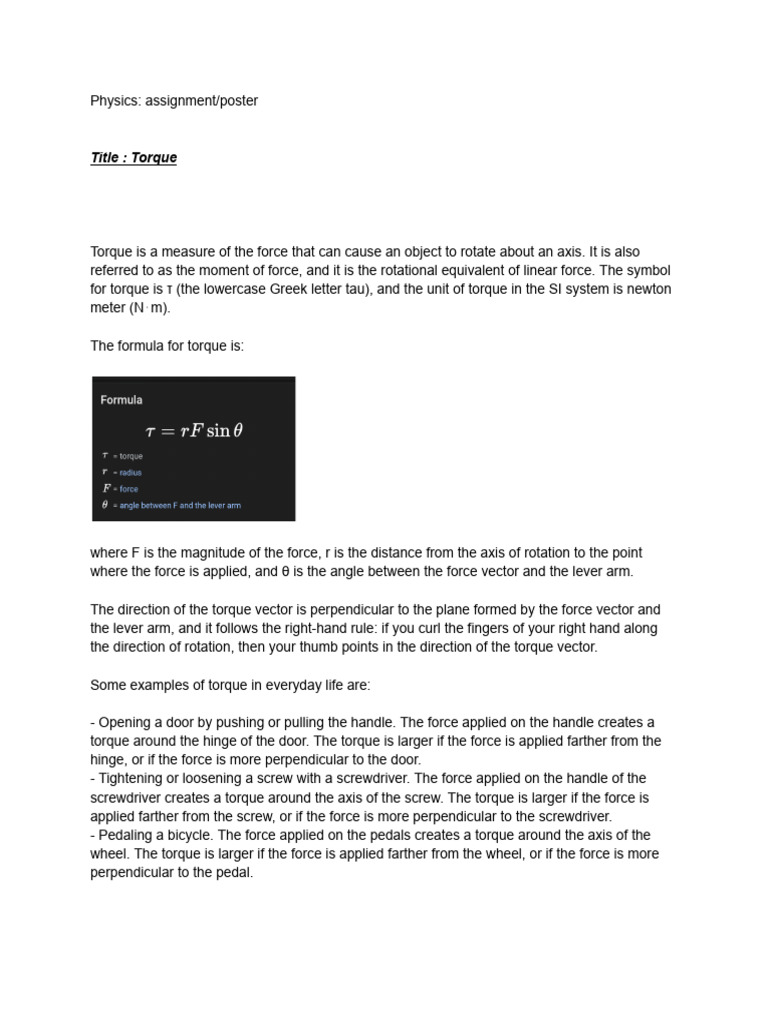 Torque Poster Physics | PDF