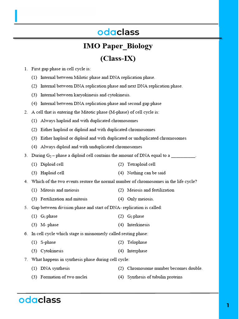 9th IMO (Biology) | PDF | Mitosis | Cell Cycle