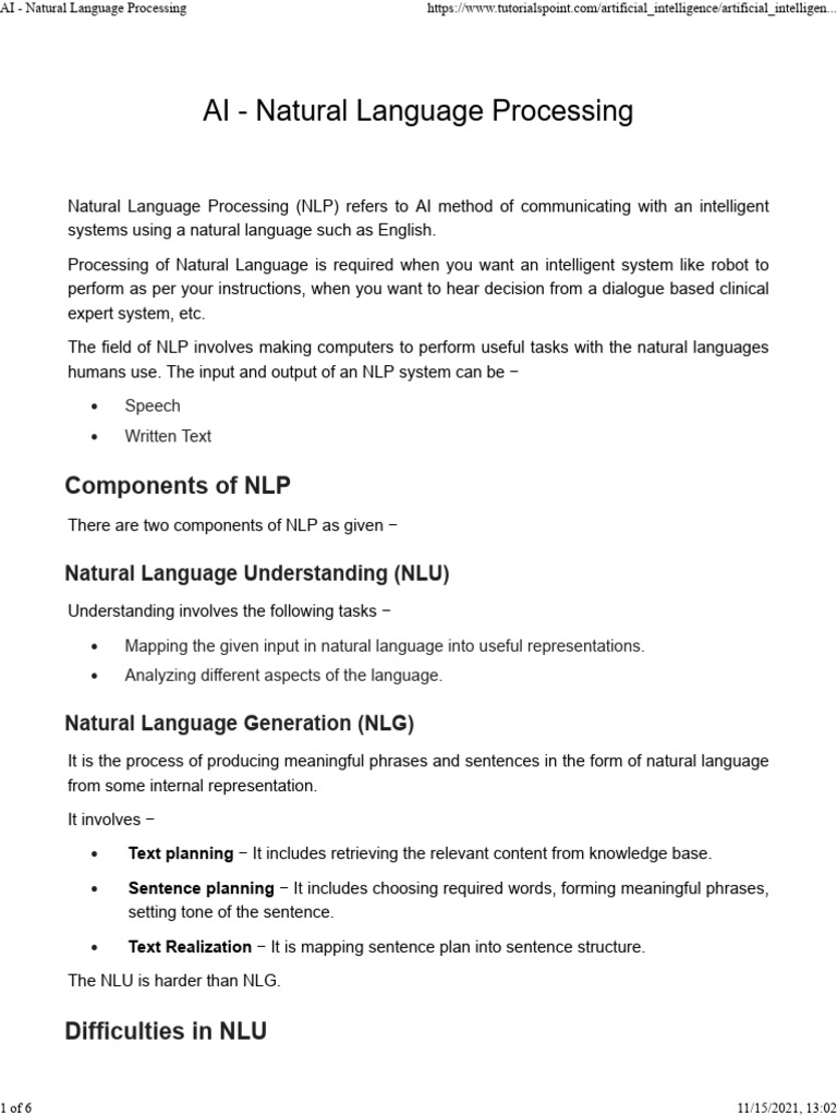 AI - Natural Language Processing | PDF