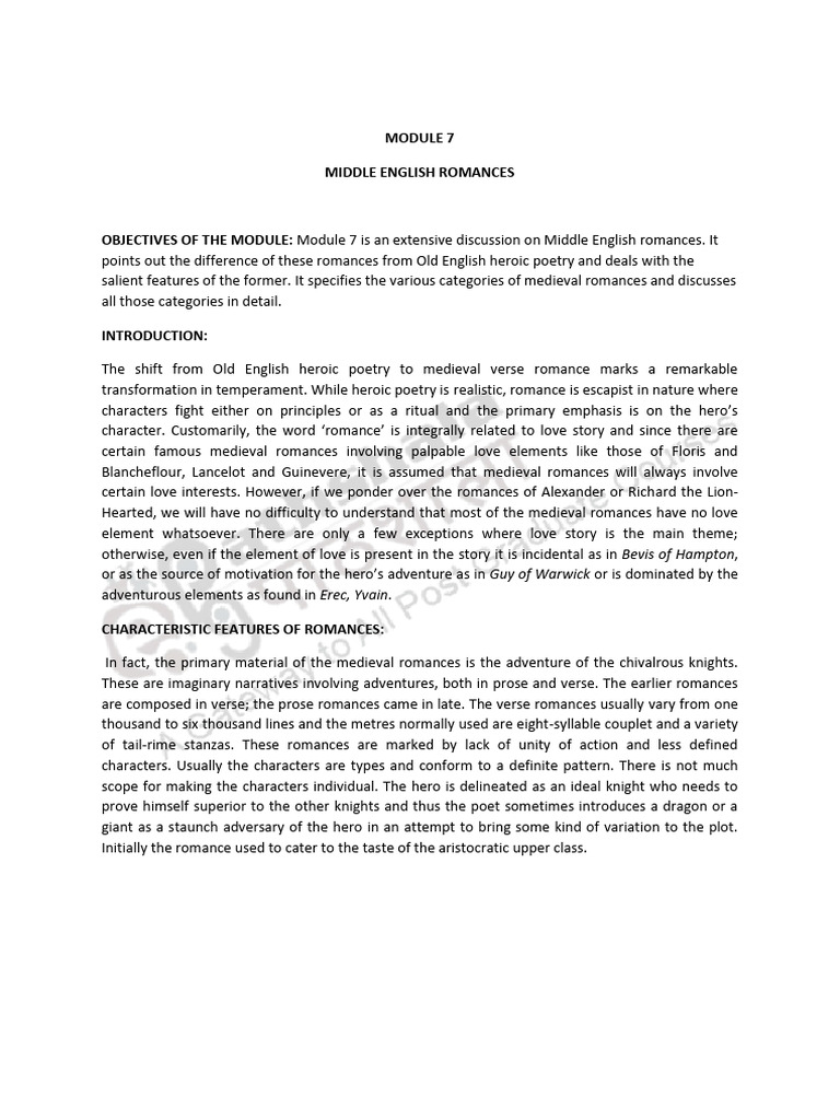 Characteristics of Middle English Romances | PDF | Chivalric Romance ...