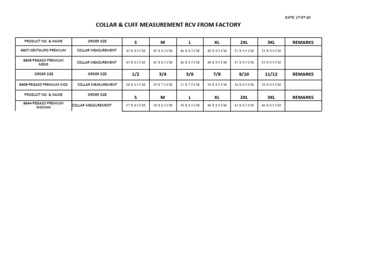 Collar & Cuff Measurements Guide | PDF