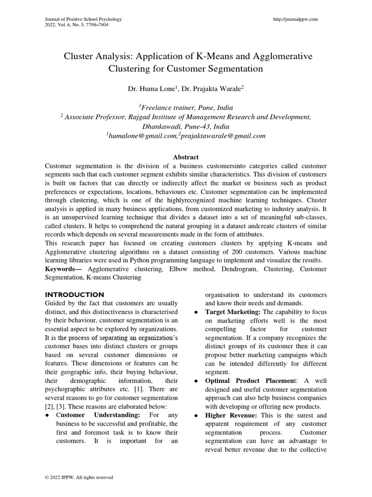 Prrethy-Dr. Huma Lone - AL | PDF | Cluster Analysis | Market Segmentation