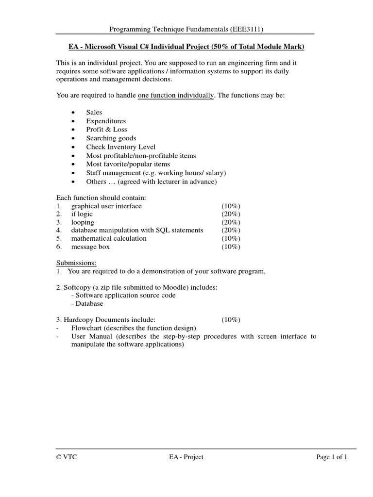C# Individual Project Guidelines | PDF