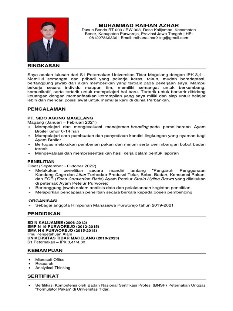 CV Fresh Graduate untuk Frontliner Bank | PDF | Karier & Perkembangan ...