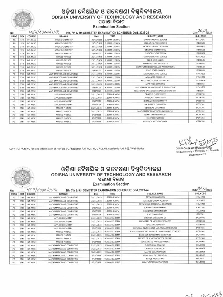 Schedule of 5th,7th,9th End-Semester | PDF