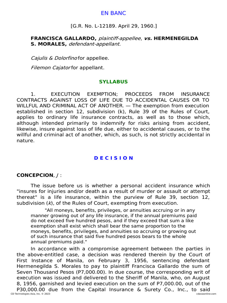 Gallardo v. Morales | PDF | Insurance | Life Insurance