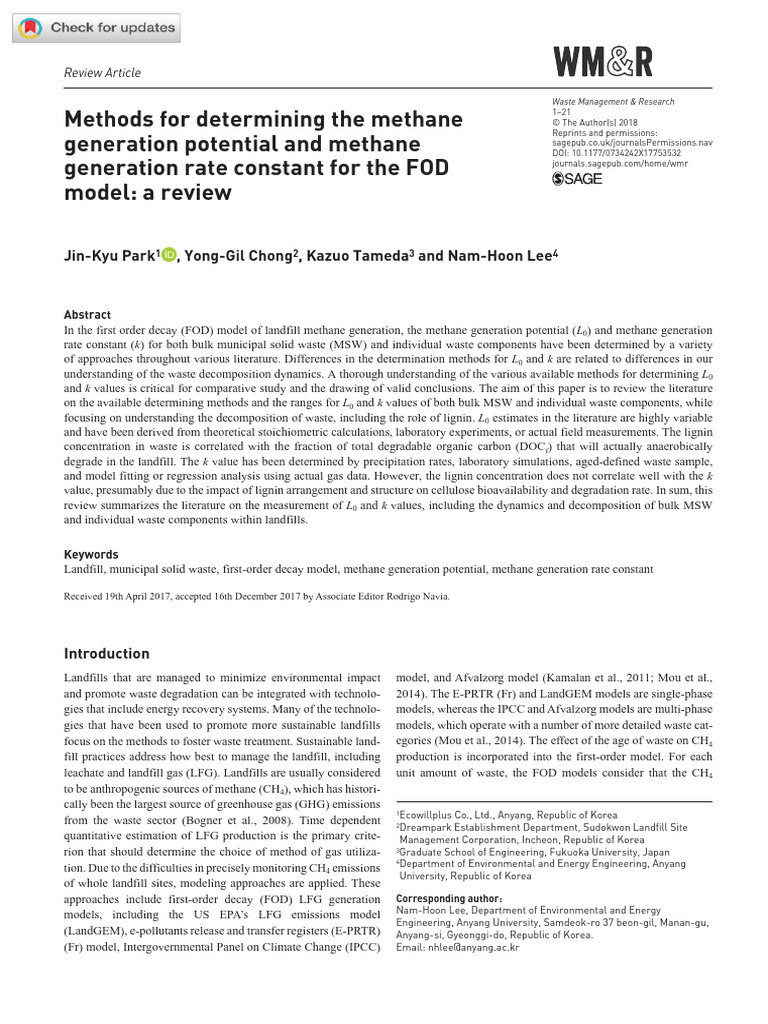 Methane Generation Potential | PDF