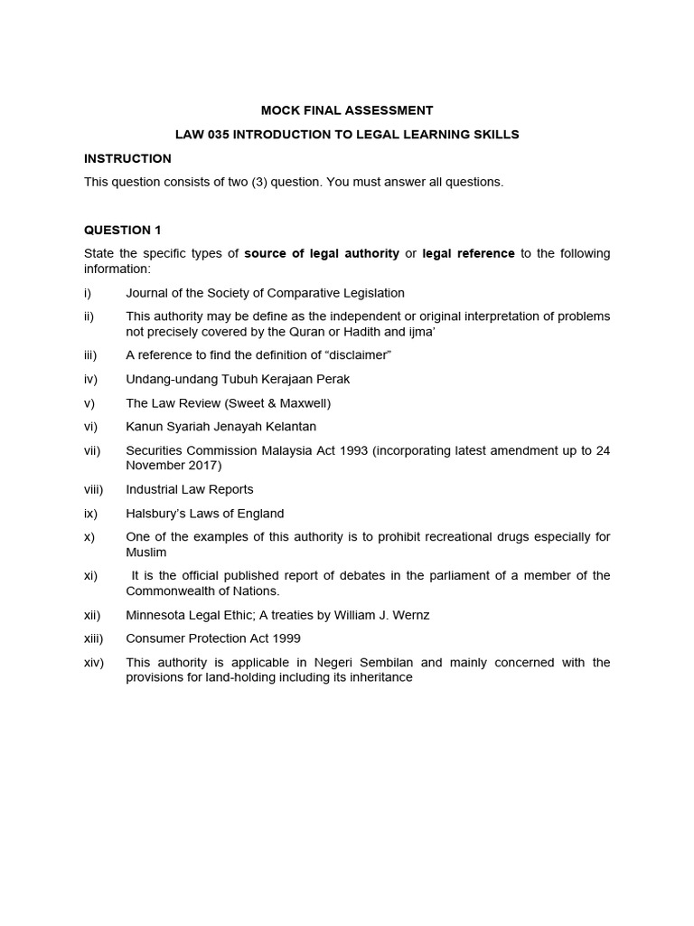 Example Final Assessment | PDF | Sharia | Judgment (Law)