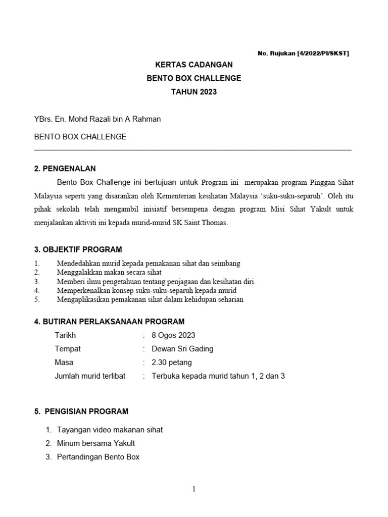 kertas kerja bento | PDF