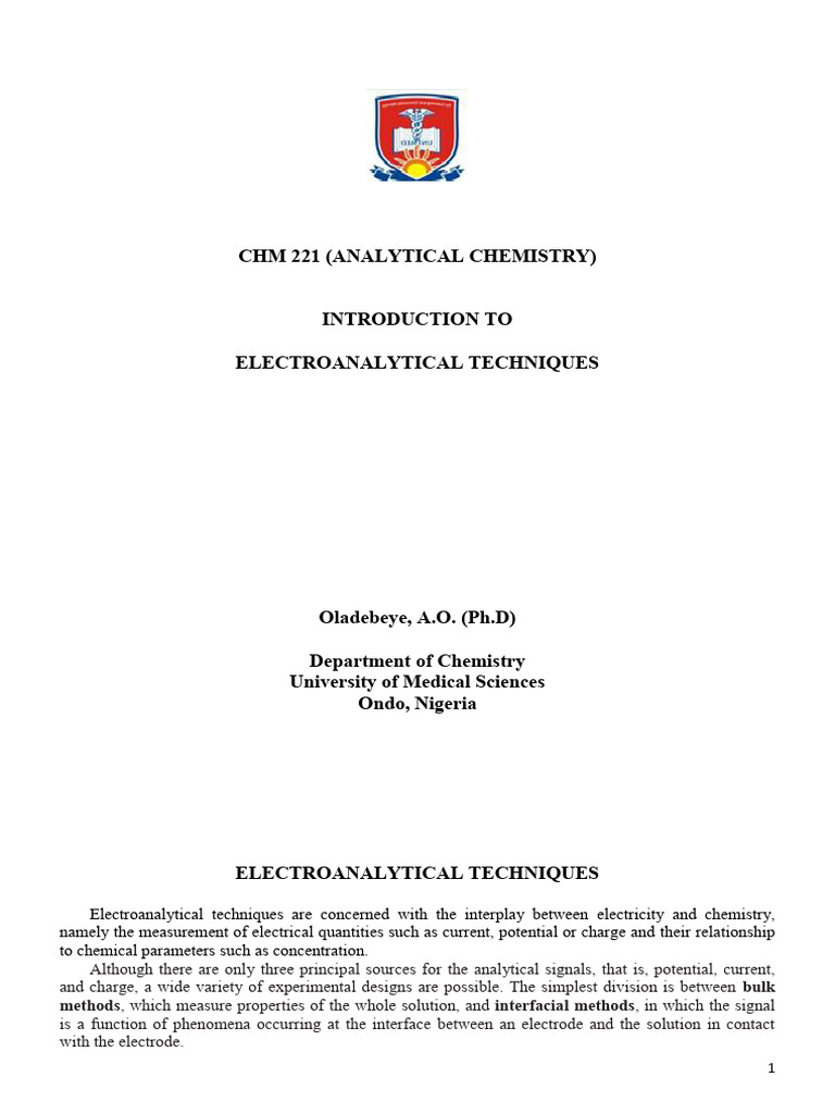 Electroanalytical Techniques | PDF | Electrochemistry | Titration